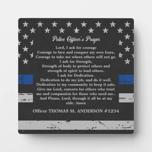 Thin Blue Line Police Officer's Prayer Plaque | Zazzle