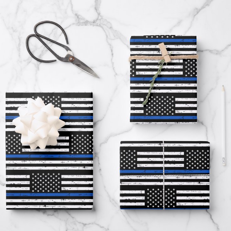 Thin Blue Line Police Retirement Law Enforcement Wrapping Paper Sheets ...