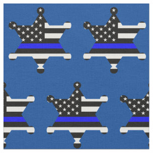 Police badge flag american with thin blue line fabric | Zazzle