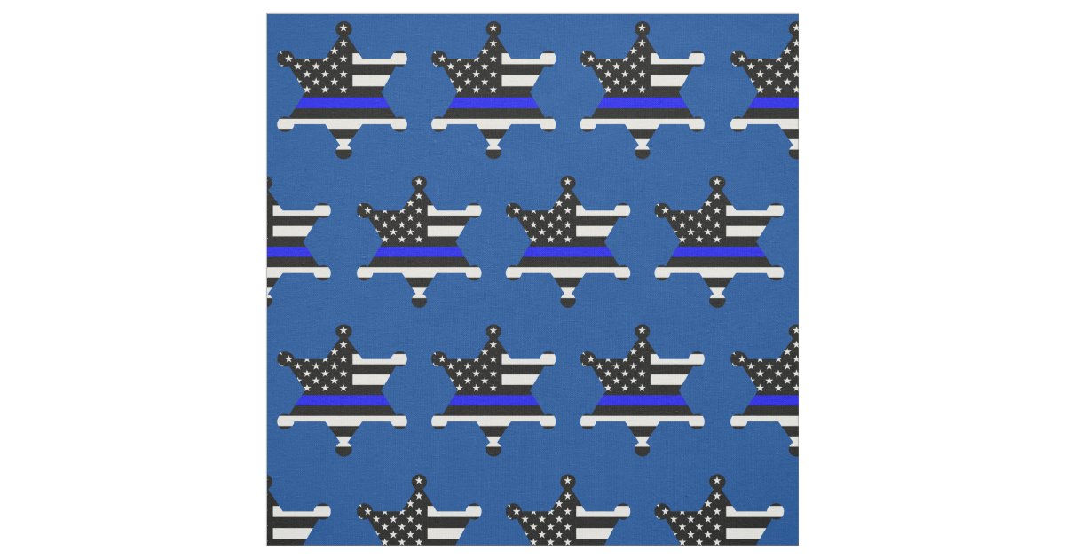 Thin Blue Line Police Sheriff Badge Pattern Fabric | Zazzle