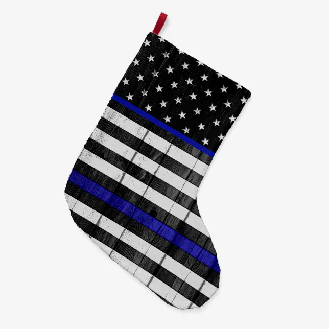 Thin Blue Line Police Wooden Flag Large Christmas Stocking | Zazzle