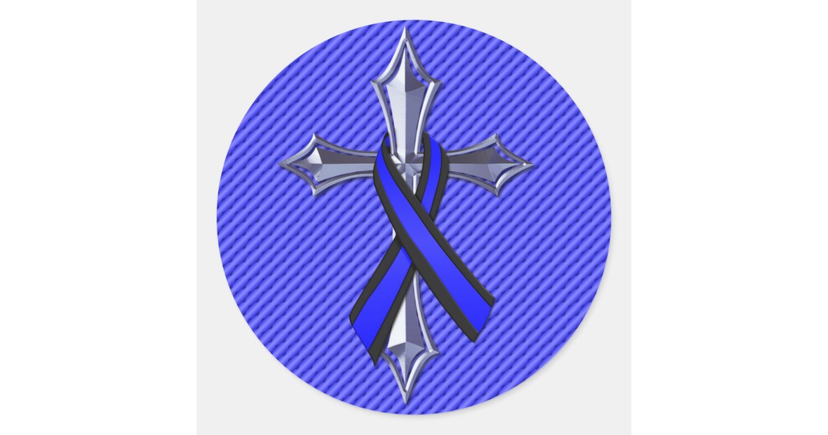Thin Blue Line Prayer For Safety Cross and Ribbon Classic Round Sticker ...