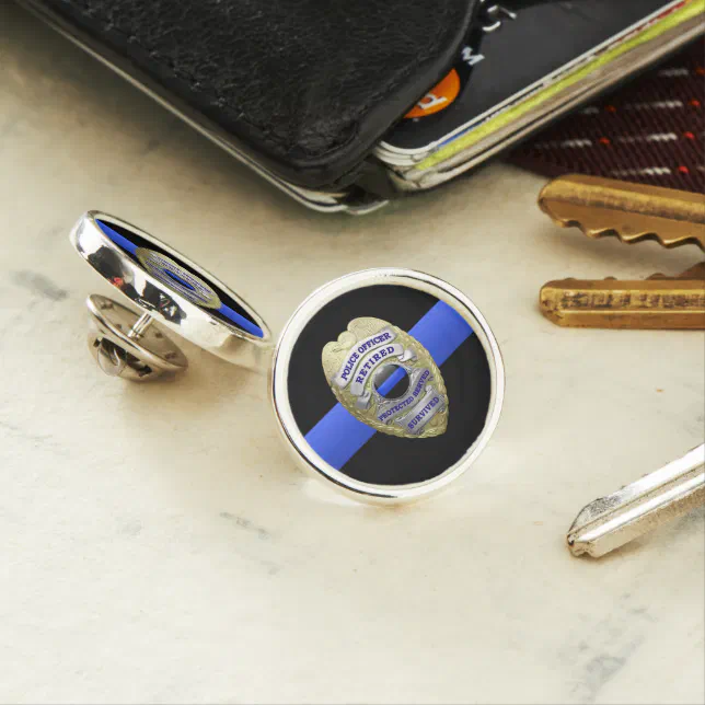 Thin Blue Line Retired Police Badge Pin | Zazzle