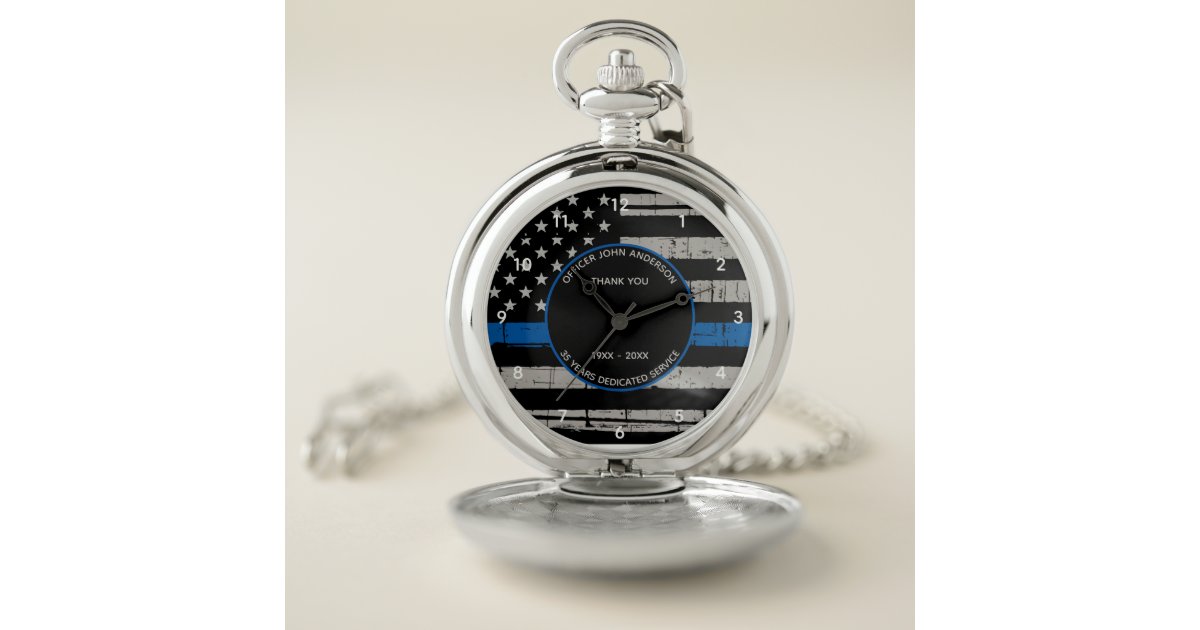Thin Blue Line Retirement Gift Thank You Police Pocket Watch | Zazzle
