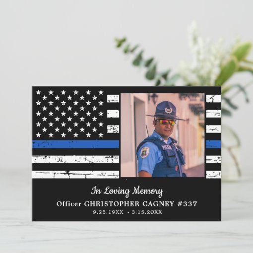 Thin Blue Line Sympathy Police Memorial Funeral Thank You Card | Zazzle