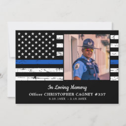Thin Blue Line Sympathy Police Memorial Funeral Thank You Card | Zazzle