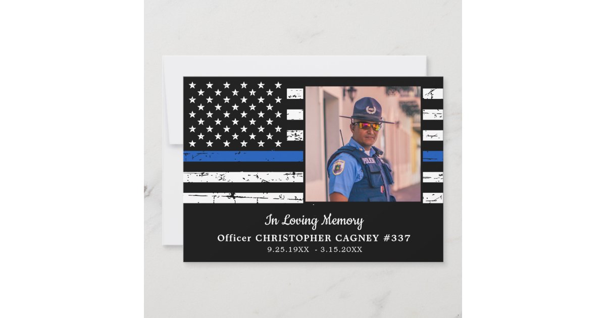Thin Blue Line Sympathy Police Memorial Funeral Thank You Card | Zazzle