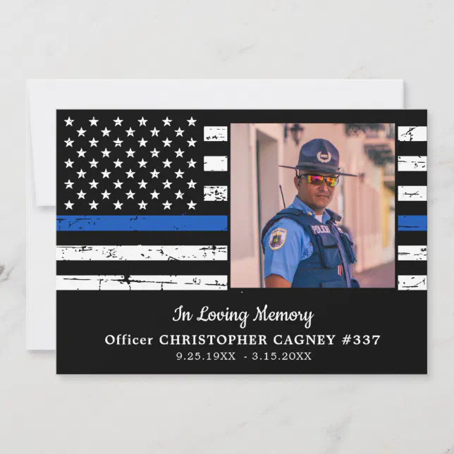 Thin Blue Line Sympathy Police Memorial Funeral Thank You Card | Zazzle