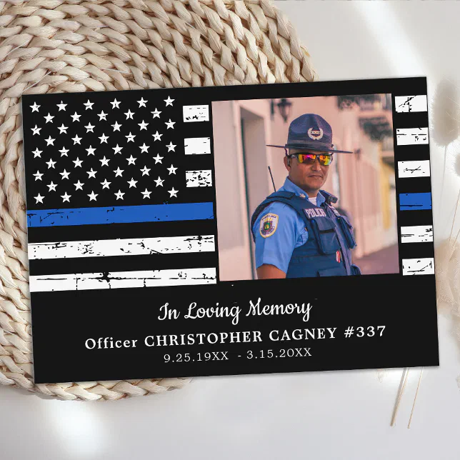 Thin Blue Line Sympathy Police Memorial Funeral Thank You Card | Zazzle