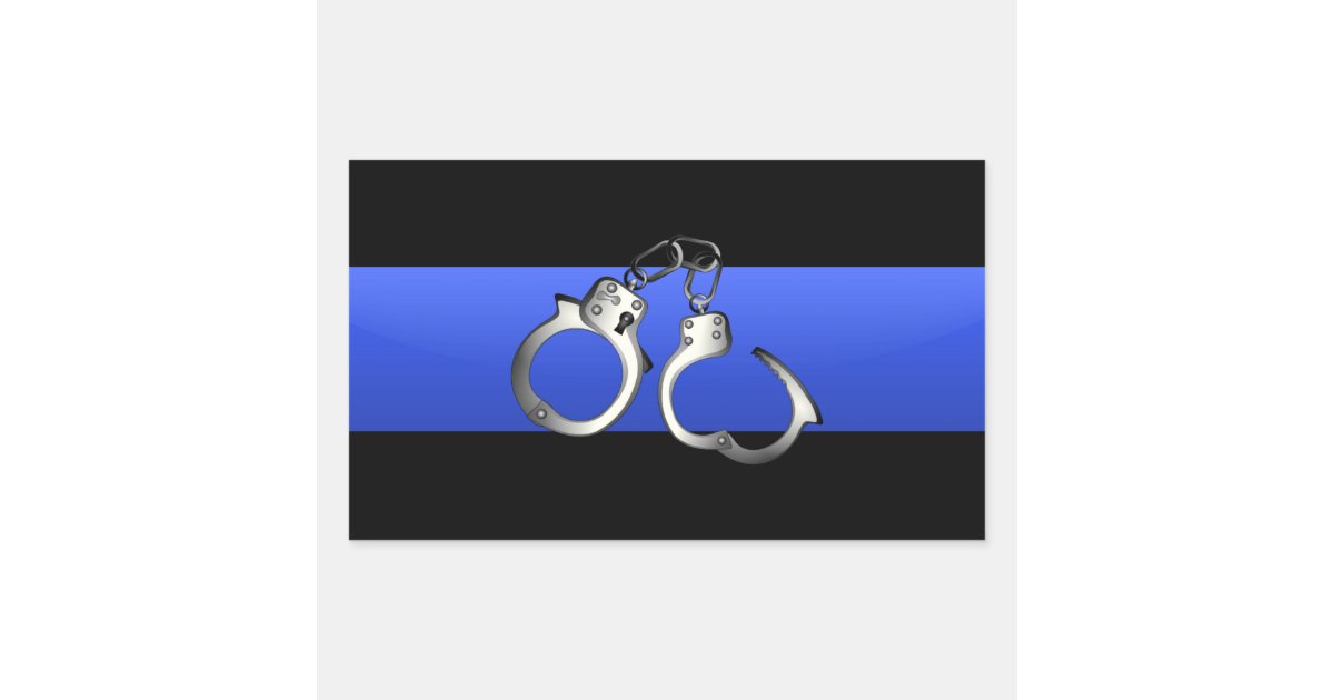 Thin Blue Line with Handcuffs Rectangular Sticker | Zazzle