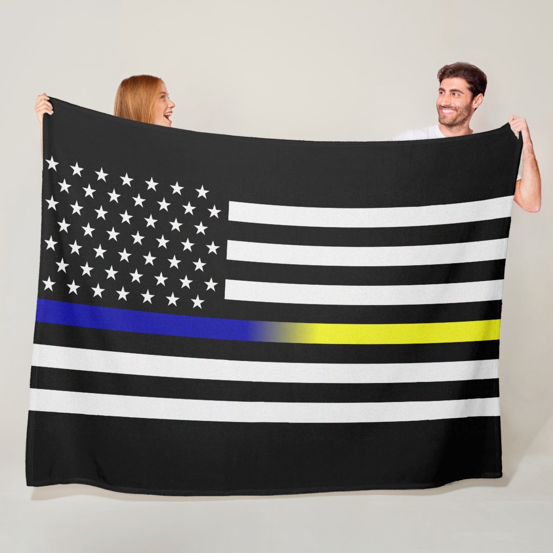 Thin Blue/Yellow Line Flag Fleece Blanket | Zazzle
