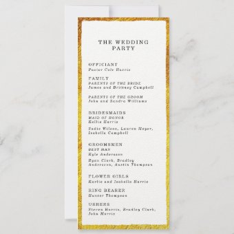 Thin faux gold border wedding program | Zazzle