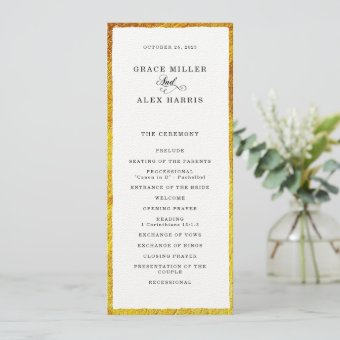 Thin faux gold border wedding program | Zazzle