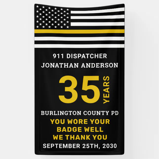 Thin Gold Line 911 Dispatcher Retirement Party Banner | Zazzle