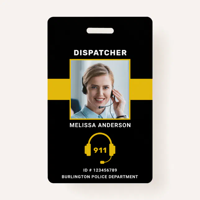 Thin Gold Line Custom Photo 911 Dispatcher ID Card Badge | Zazzle