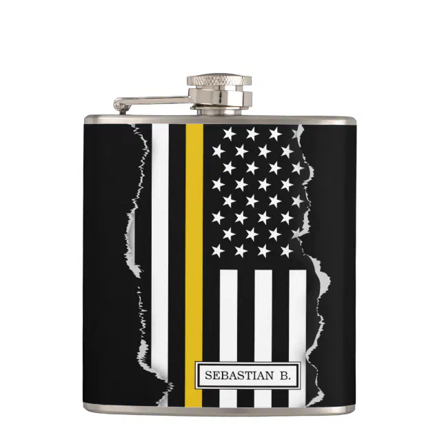Thin Gold Line Dispatch USA Flag Torn Out Look Flask | Zazzle