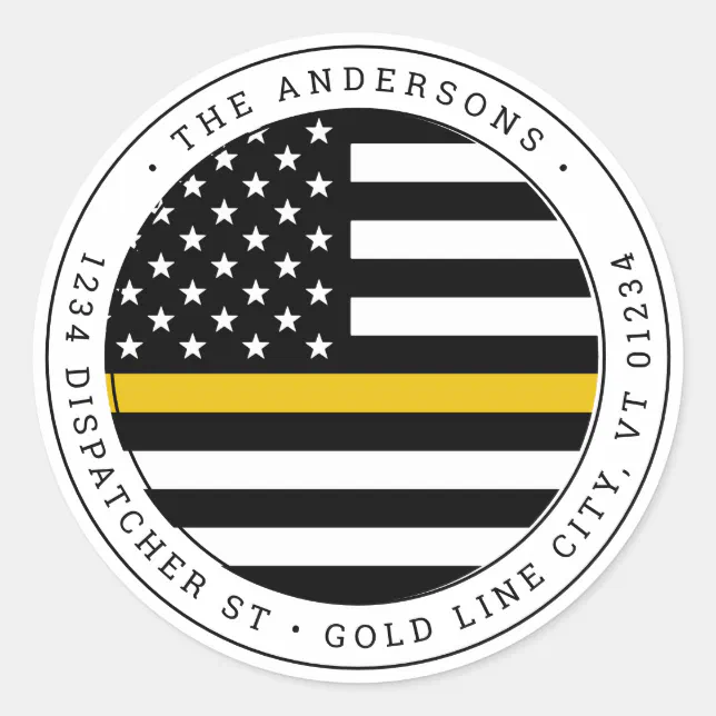 Thin Gold Line Dispatcher Circle Return Address Classic Round Sticker ...