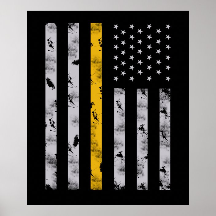 Thin gold line flag 911 dispatcher distressed poster | Zazzle.com