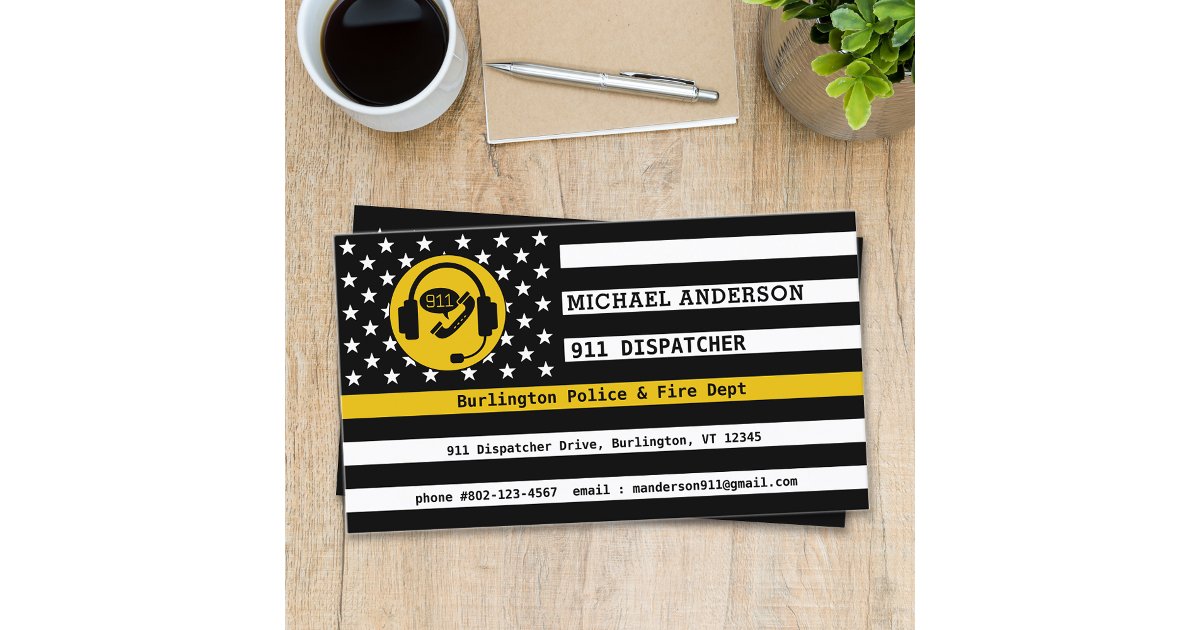 Thin Gold Line Flag Custom Logo 911 Dispatcher Business Card | Zazzle