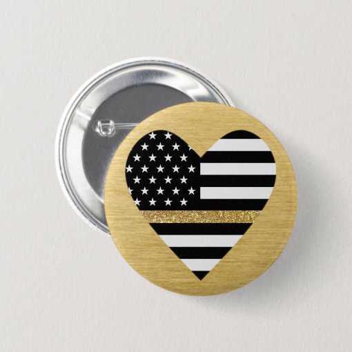 Thin Gold Line Glitter Heart Button | Zazzle