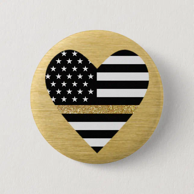 Thin Gold Line Glitter Heart Button | Zazzle