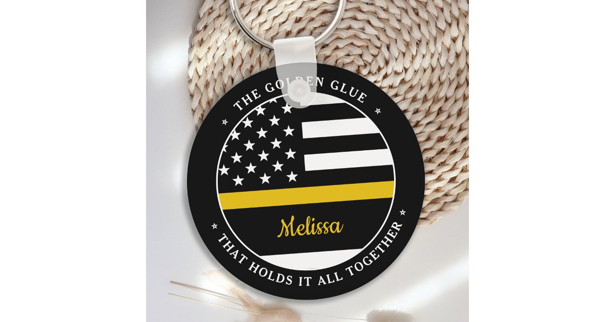 Thin Gold Line Personalized 911 Dispatcher Keychain | Zazzle