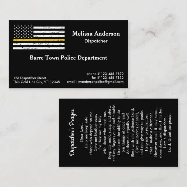 Thin Gold Line Police Fire 911 Dispatcher Business Card | Zazzle