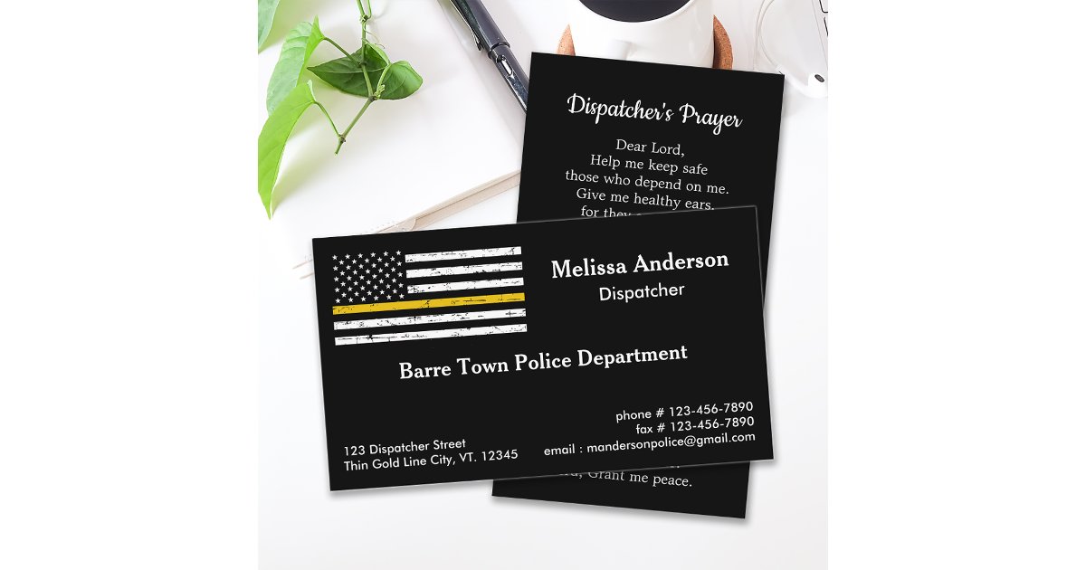 Thin Gold Line Police Fire 911 Dispatcher Business Card | Zazzle
