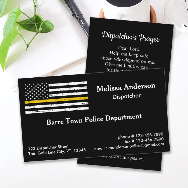 Thin Gold Line Police Fire 911 Dispatcher Business Card | Zazzle
