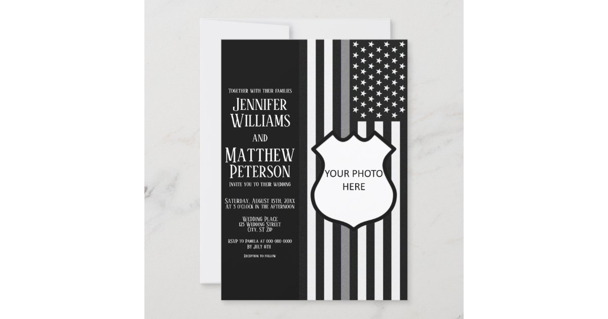 Thin Gray Line Badge Photo Insert Invitation | Zazzle