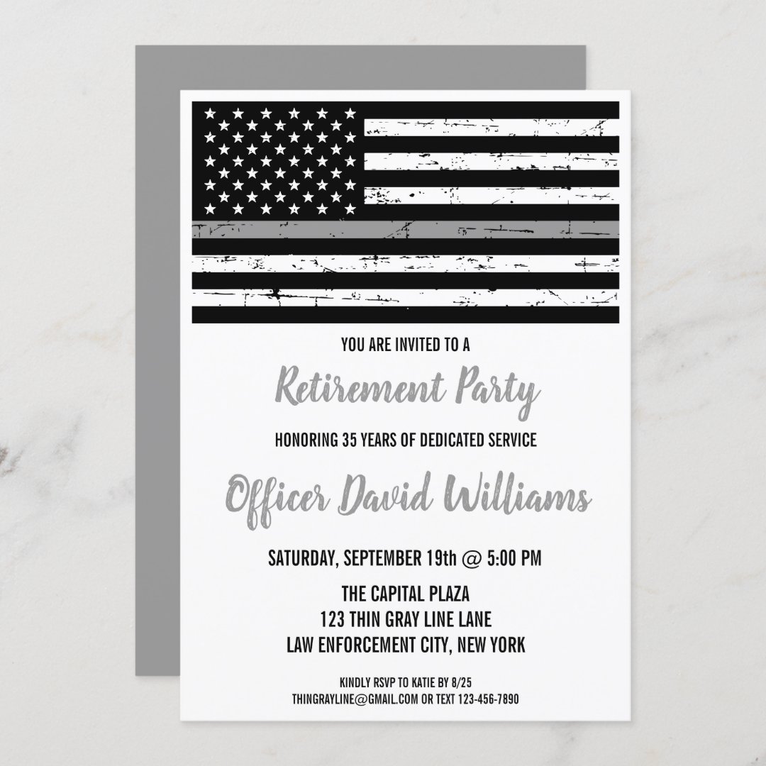 Thin Gray Line Correctional Officer Retirement Invitation | Zazzle