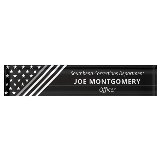 Thin Gray Line Correctional Stars Stripes Monogram Desk Name Plate | Zazzle