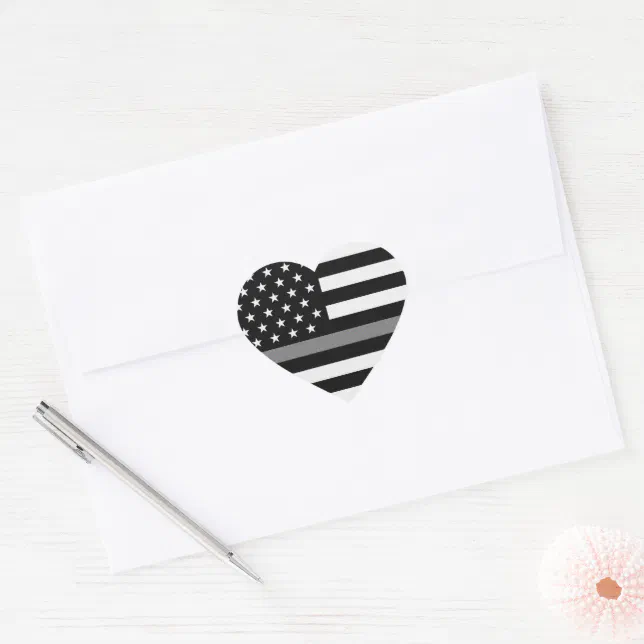Thin Gray Line Flag Heart Sticker | Zazzle