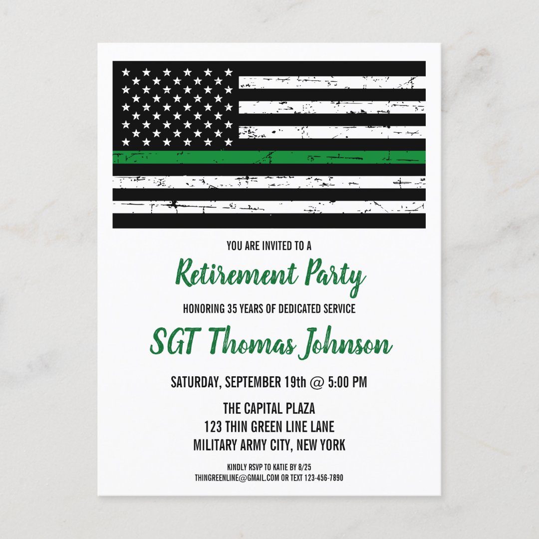 Thin Green Line American Flag Military Retirement Announcement Postcard ...
