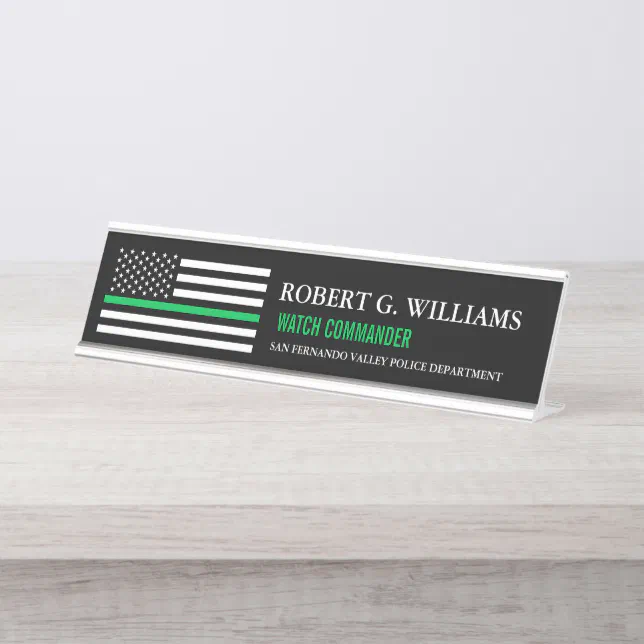 Thin Green Line Flag Customized Desk Name Plate | Zazzle