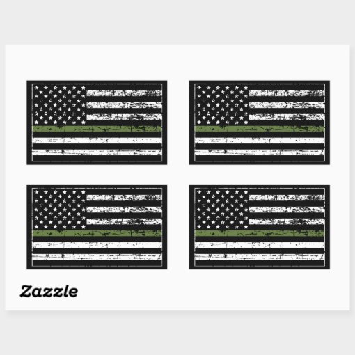 Thin Green Line Military US Flag Distressed Style Rectangular Sticker ...