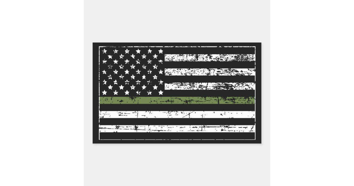 Thin Green Line Military US Flag Distressed Style Rectangular Sticker ...
