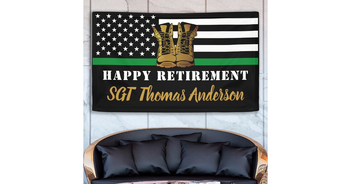 Thin Green Line Personalized Military Retirement Banner | Zazzle