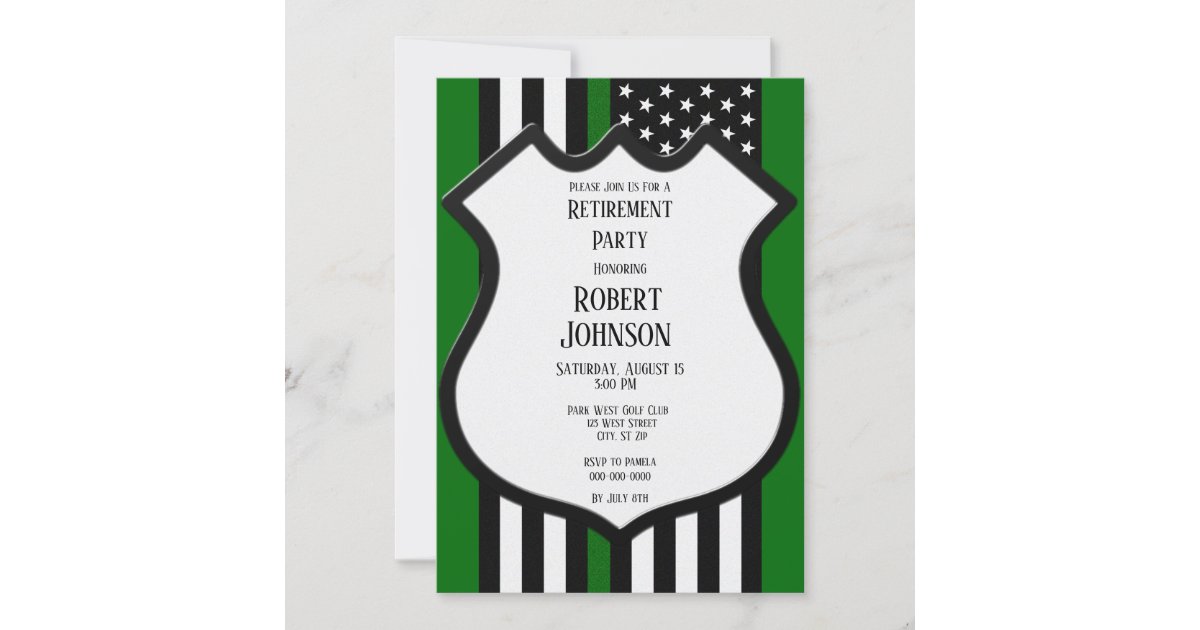 Thin Green Line Retirement Invitation | Zazzle
