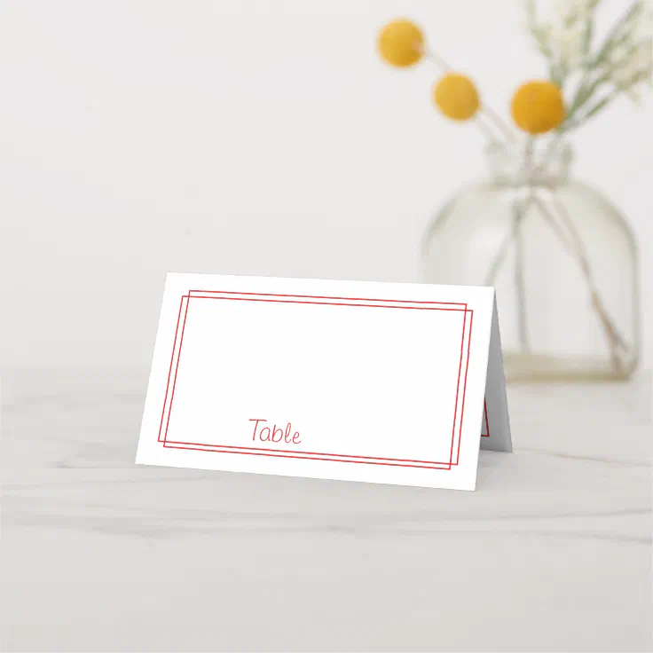 Thin Line Border l Red and White Place card | Zazzle