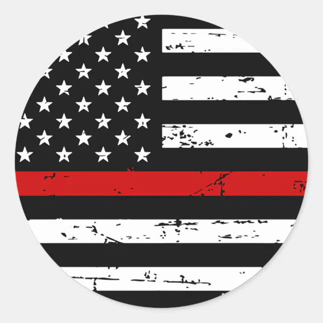 Thin Red Line American Flag Firefighter Classic Round Sticker | Zazzle