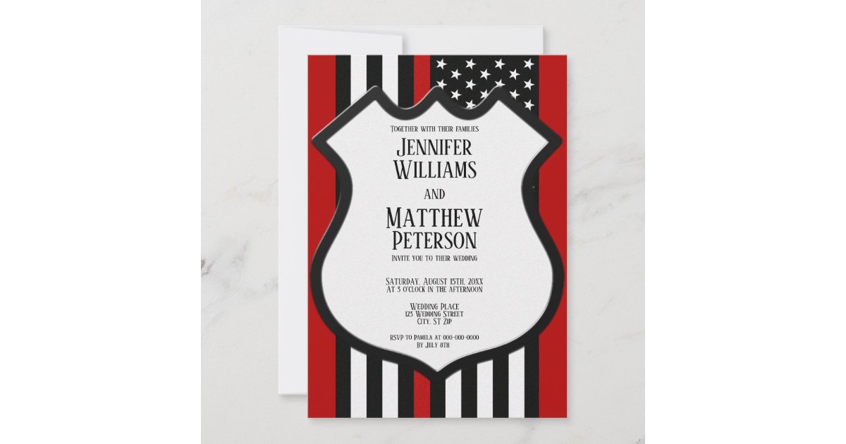 Thin Red Line Badge Invitation | Zazzle