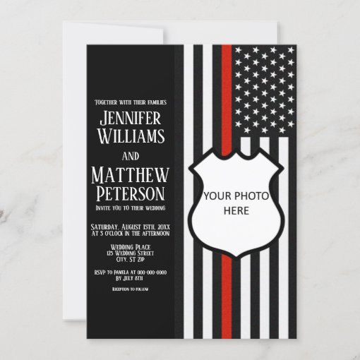 Thin Red Line Badge Photo Insert Invitation | Zazzle