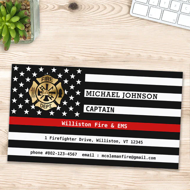 Thin Red Line Custom Fireman Fire Department Logo Business Card | Zazzle