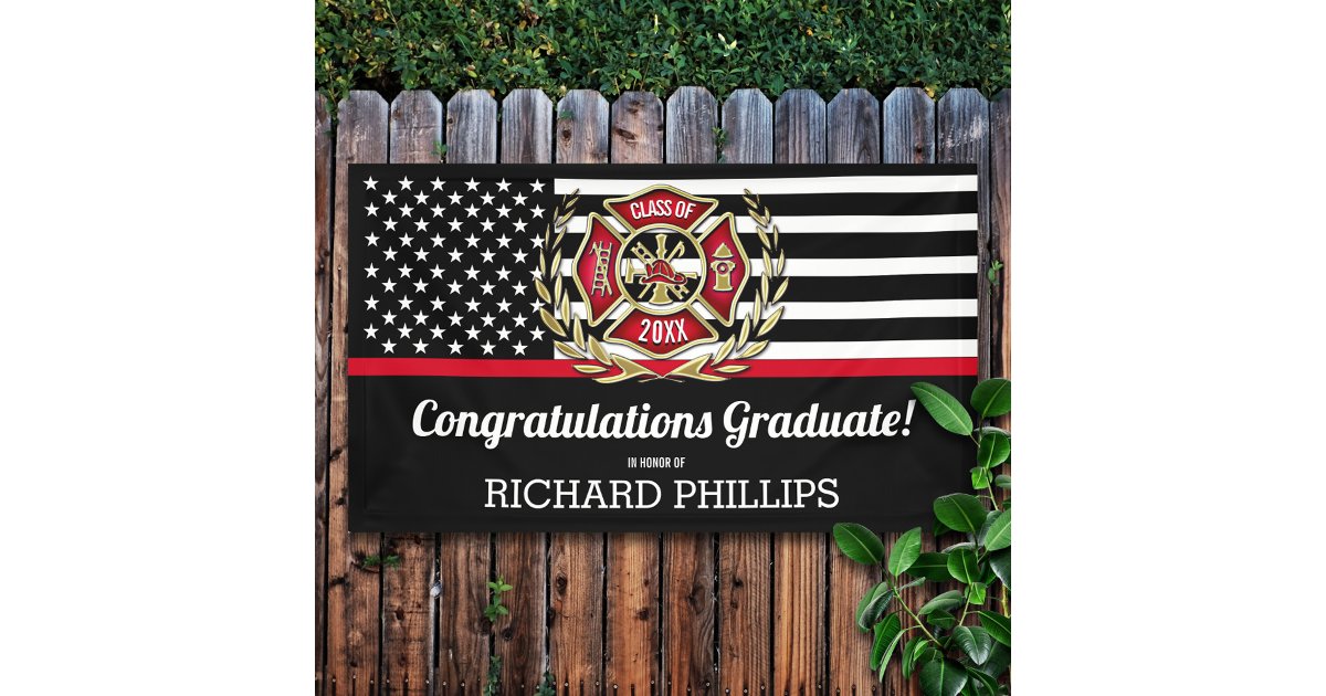 Thin Red Line Fire Academy Graduation Party Banner | Zazzle