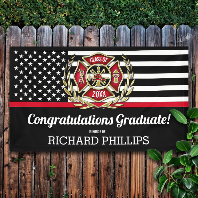 Thin Red Line Fire Academy Graduation Party Banner | Zazzle