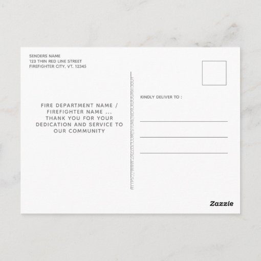 Thin Red Line Fire Departmen Firefighter Thank You Postcard | Zazzle