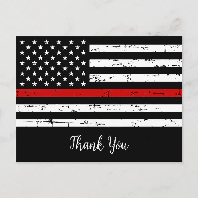 Thin Red Line Fire Departmen Firefighter Thank You Postcard | Zazzle