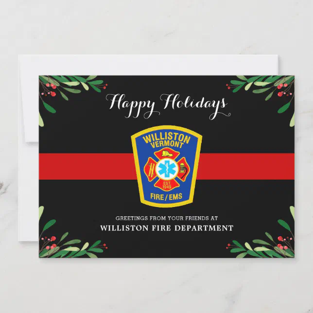 Thin Red Line Fire Department Christmas Holiday Card | Zazzle