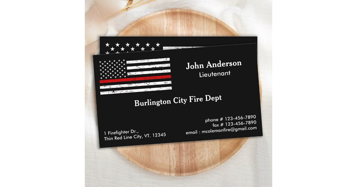 Thin Red Line Fire Department Firefighter Business Card | Zazzle